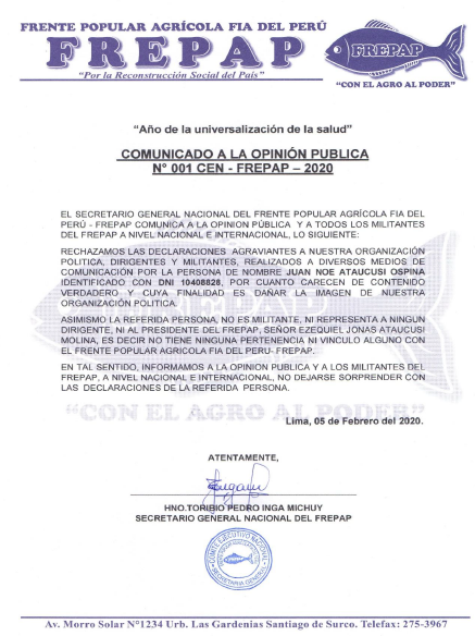 N°001- CEN -FREPAP -2020 – FREPAP