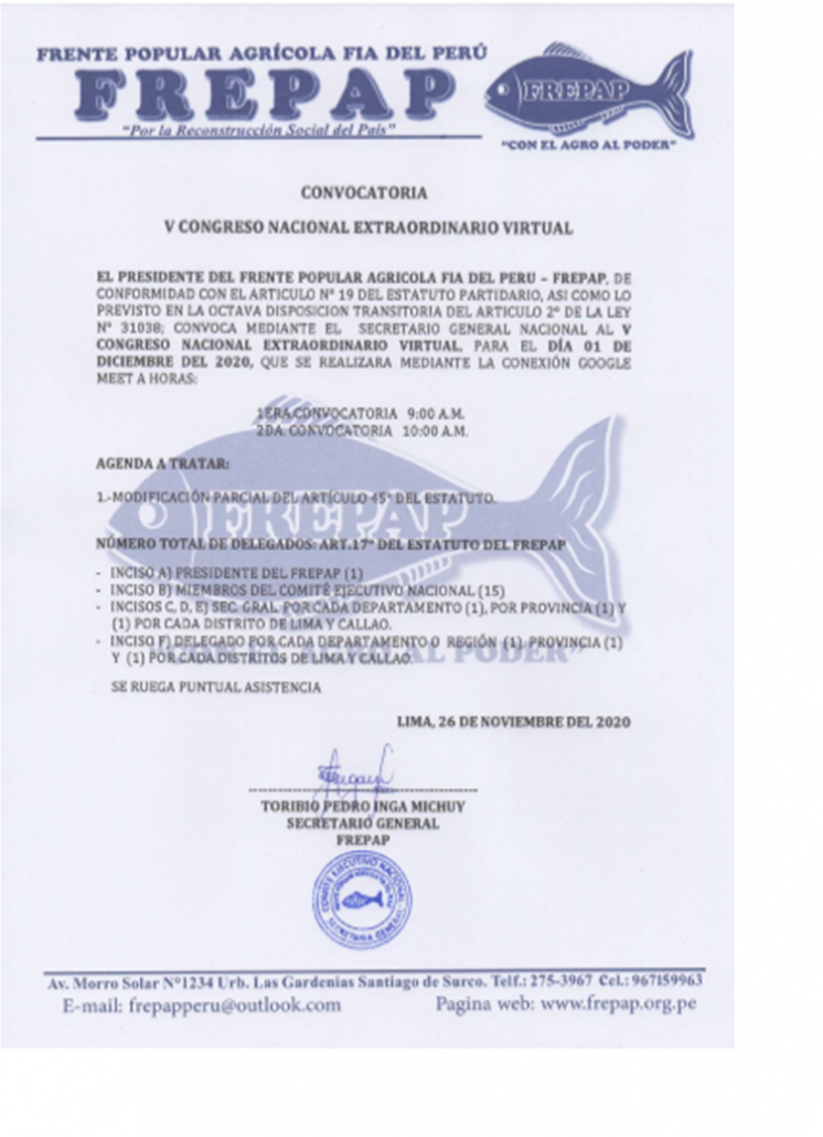 V CONGRESO NACIONAL DEL FREPAP – 2020 – FREPAP